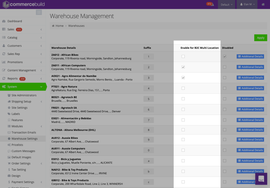 Multi Location Advanced Settings - commercebuild