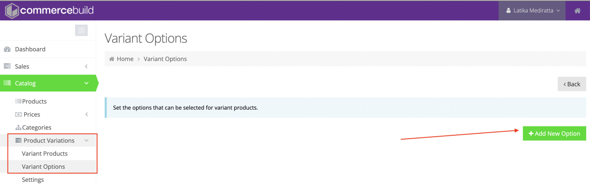 How to Create Variant Options - commercebuild Success Portal