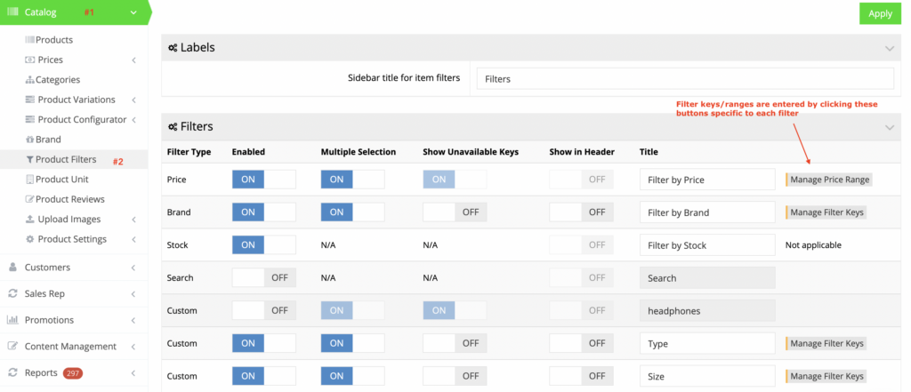 How To Set Up Filters In Admin Panel Commercebuild Success Portal